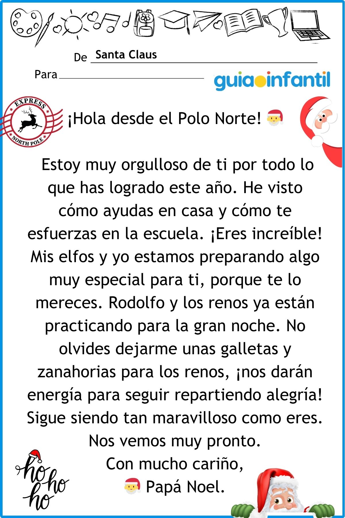 Carta de Papá Noel a los niños para imprimir (+ certificado de niño bueno)
